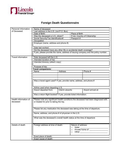 Foreign Death Questionnaire