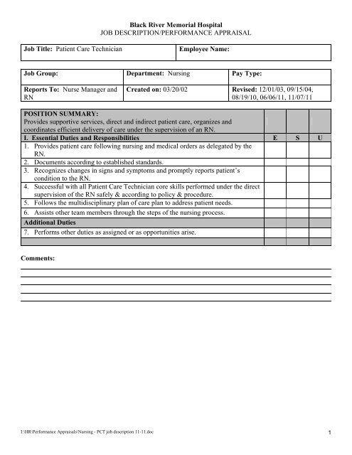 Nursing - PCT job description 11-11 - Black River Memorial Hospital