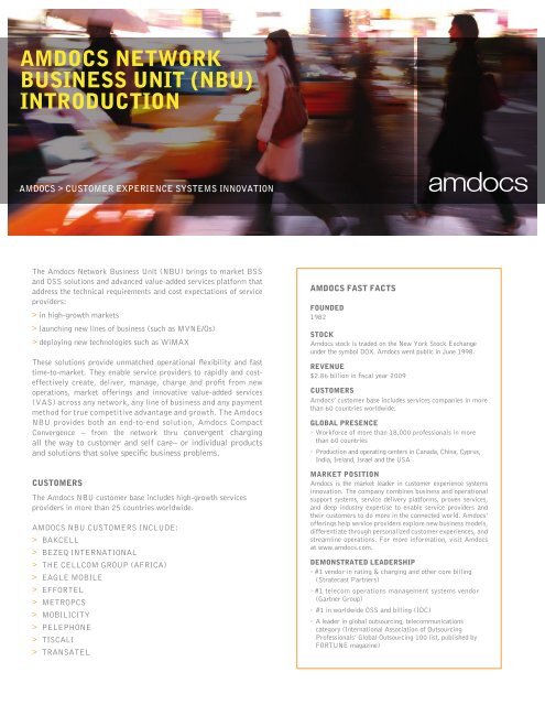 AMDOCS NETWORK BUSINESS UNIT (NBU) INTRODUCTION