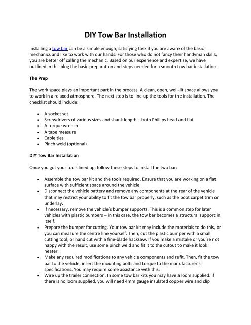 DIY Tow Bar Installation