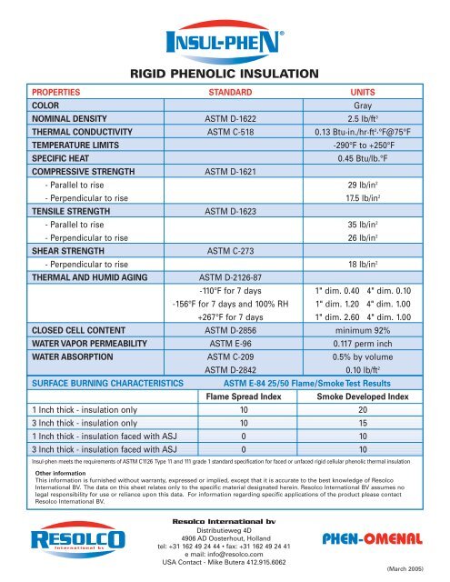 RIGID PHENOLIC INSULATION - Insul-Therm International, Inc.