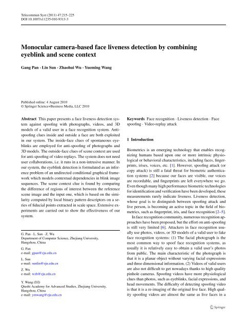 Monocular camera-based face liveness detection ... - IngentaConnect