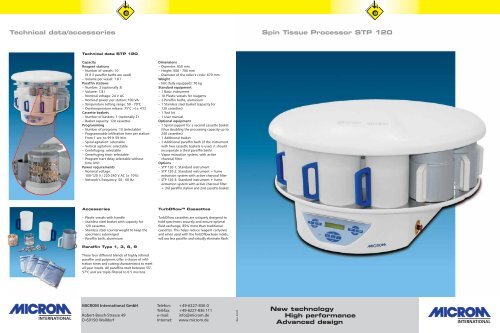 Technical data/accessories Spin Tissue Processor STP 120 ... - Cellab