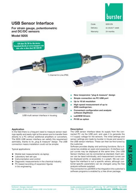 9205 EN USB Sensor Interface - Burster