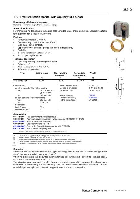 TFC: Frost-protection monitor with capillary-tube sensor - SAUTER ...