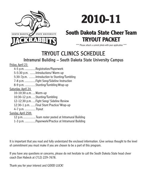 Cheer team tryout form - South Dakota State University Athletics