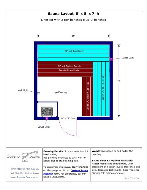 Sauna Layout 8' x 8' x 7' h - Superior Sauna & Steam