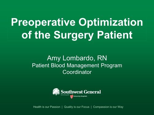 Preoperative Optimization of the Surgery Patient - SABM - Patient ...