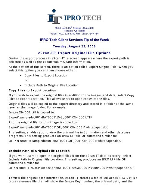 IPRO Tech Client Services Tip of the Week eScan-IT: Export Original ...