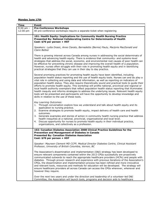 Pre-Conference Workshops - Community Health Nurses Canada