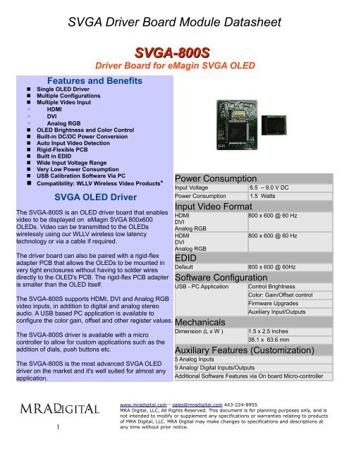 SXGA Driver Board Datasheet - eMagin