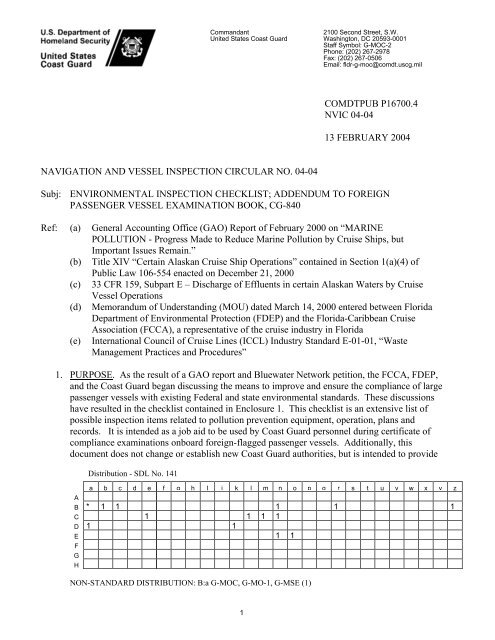 Draft revisions Generator Checklist - U.S. Coast Guard