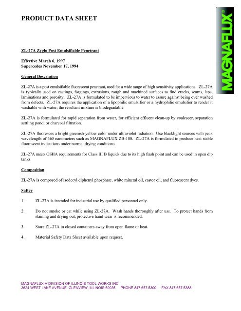 ZL-27A Level 3 Zyglo Post Emulsifiable Fluorescent Penetrant