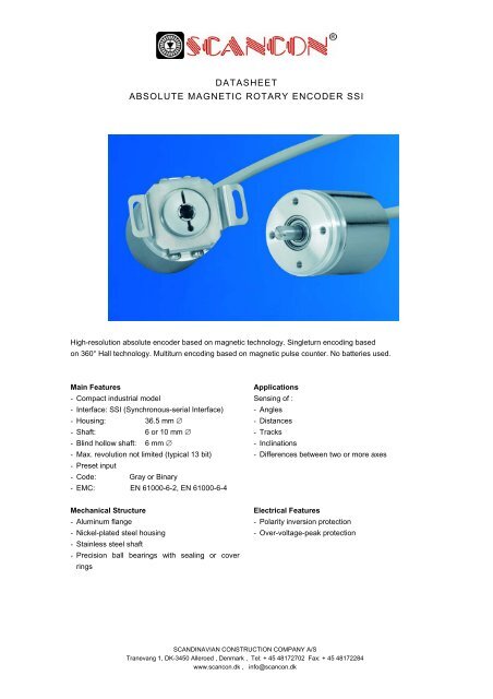 Datasheet magnetic absolute rotary encoder SSI