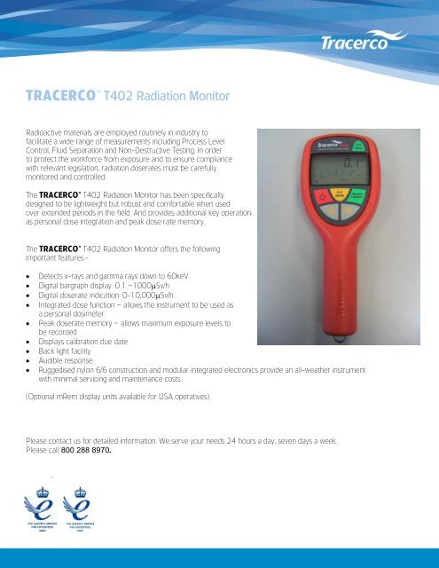 TRACERCOâ ¢ T402 Radiation Monitor