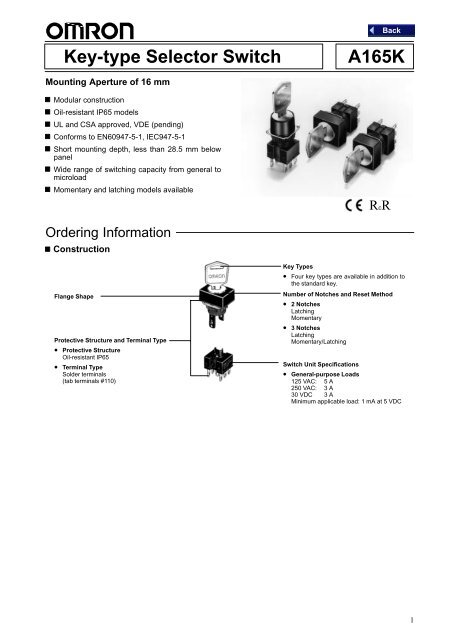 Key-type Selector Switch A165K