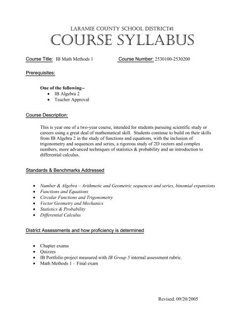 IB Math Methods 1 - Central High School