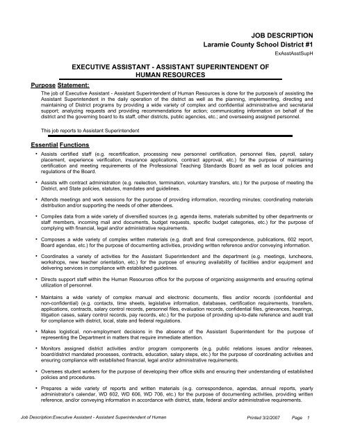 Executive Assistant Asst Superintendent HR - Laramie County ...