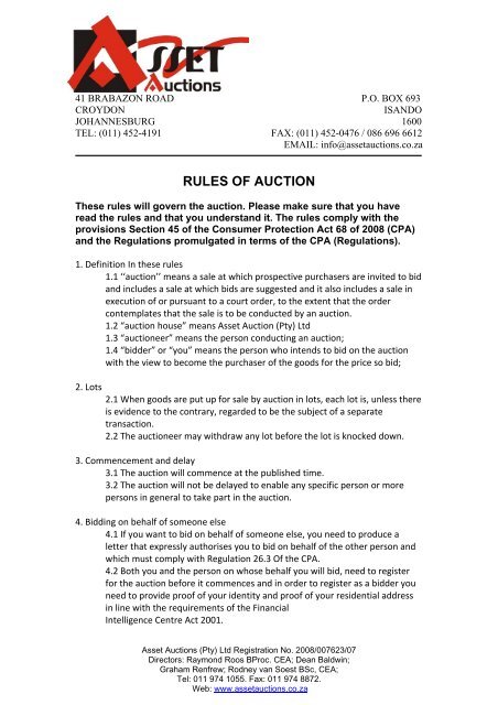 RULES OF AUCTION - Asset Auctions