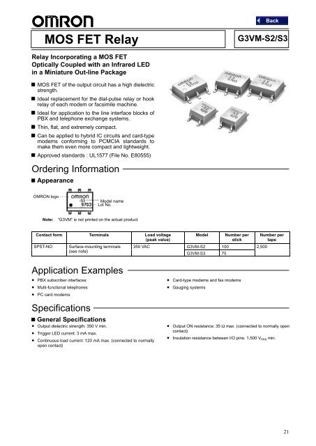 MOS FET Relay G3VM-S2/S3