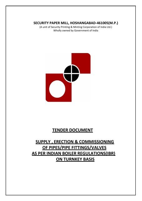 tender document supply , erection & commissioning of pipes/pipe ...