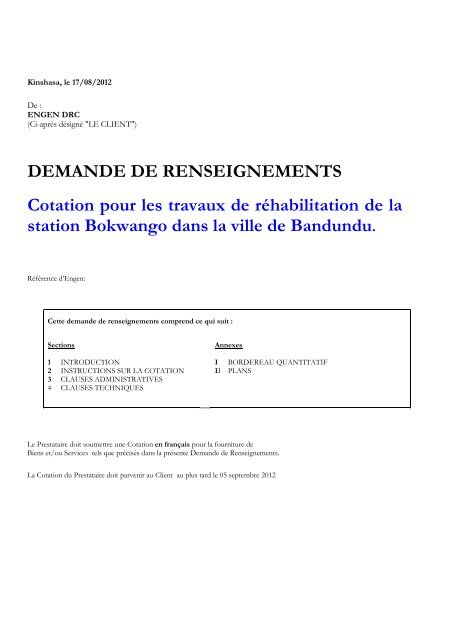 DEMANDE DE RENSEIGNEMENTS Cotation ... - mediacongo.net