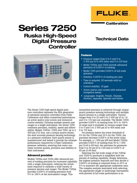 Series 7250 Ruska High-Speed Digital Pressure Controller - Fluke