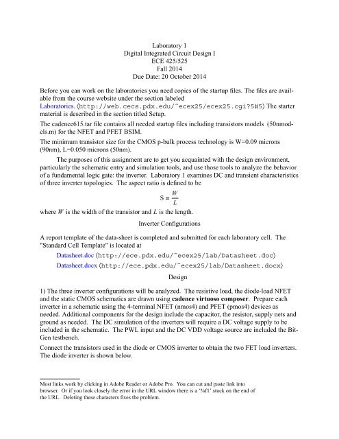 Laboratory 1 Digital Integrated Circuit Design I ECE 425/525 Due 29 ...