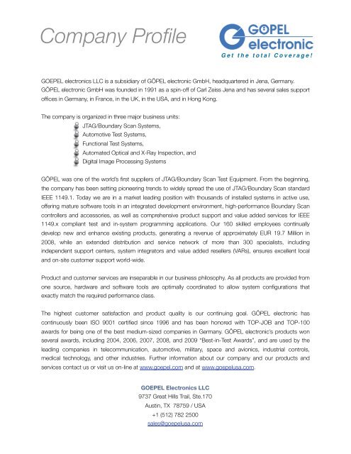 GOEPEL company profile and overview - Goepel Electronic