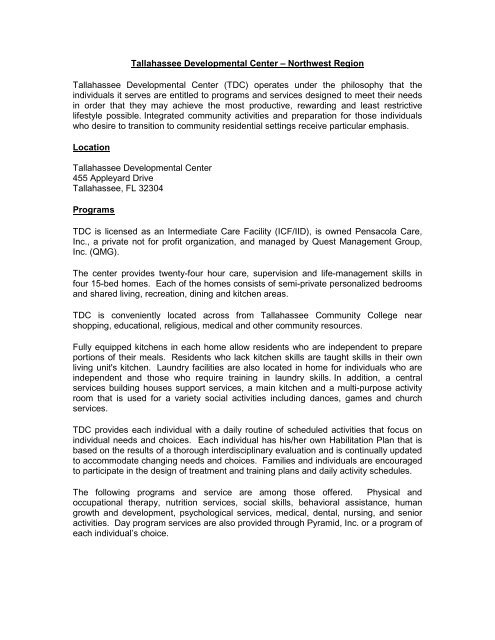 Tallahassee Developmental Center - Florida ARF