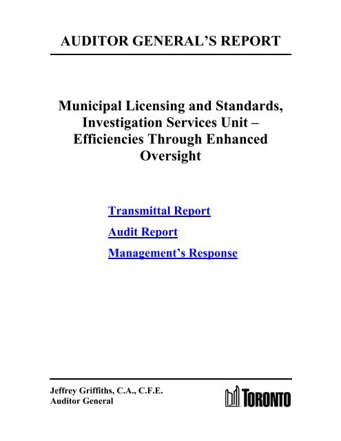 Municipal Licensing and Standards, Investigating ... - City of Toronto