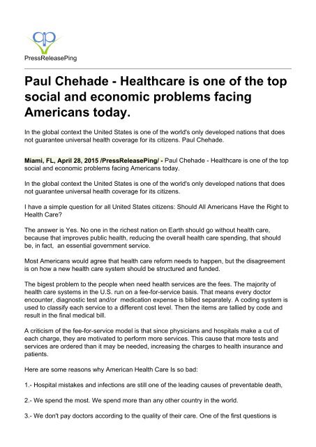 Paul Chehade - Healthcare is one of the Top Social and Economic ...