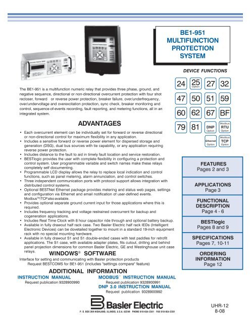 BE1-951 Multifunction Protection System