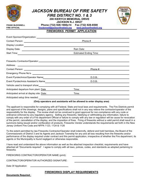 Fireworks Permit - Jackson Township Fire District 3