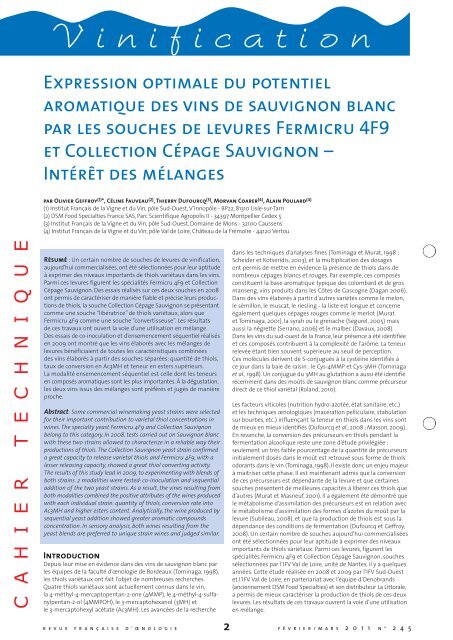 Expression optimale du potentiel aromatique des vins de sauvignon ...