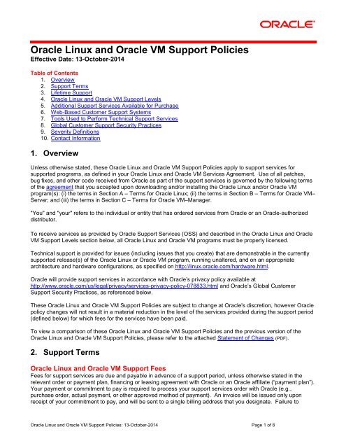 Oracle Linux and Oracle VM Support Policies