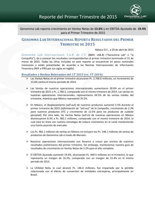 Genomma Lab Internacional 1T 2015 ESP vfinal