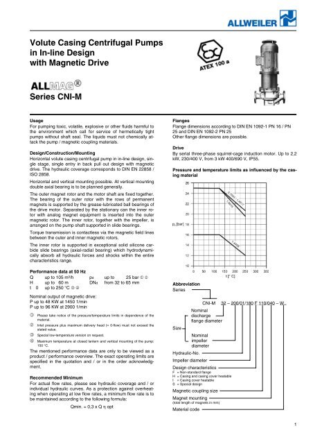 Volute Casing Centrifugal Pumps in In-line Design with Magnetic ...