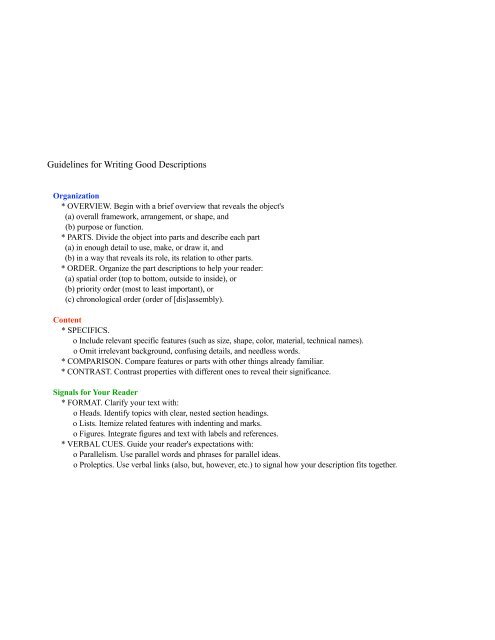 Guidelines for Writing Good Descriptions