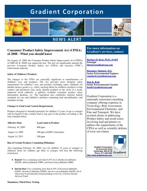 Consumer Product Safety Improvement Act (CPSIA) - Gradient ...