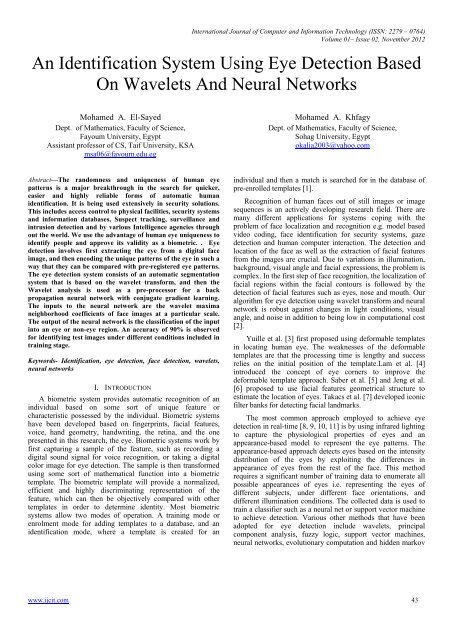 An Identification System Using Eye Detection Based On Wavelets