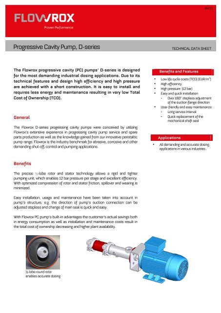 Progressive Cavity Pump, D-series - Flowrox