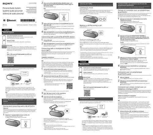 Sony SRS-X2/BLK - Quick Start Guide