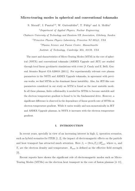 Micro-tearing modes in spherical and conventional ... - Fusion Theory