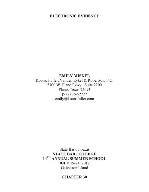ELECTRONIC EVIDENCE EMILY MISKEL Koons, Fuller, Vanden ...