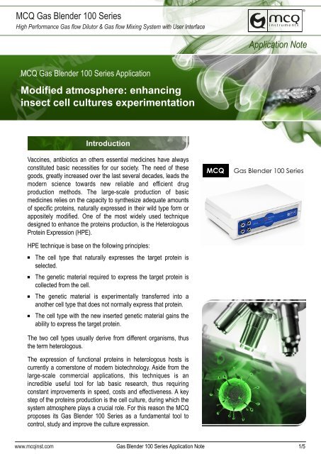 Modified atmosphere: enhancing insect cell ... - MCQ Instruments