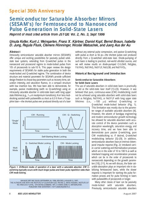Semiconductor Saturable Absorber Mirrors (SESAM's) for ...