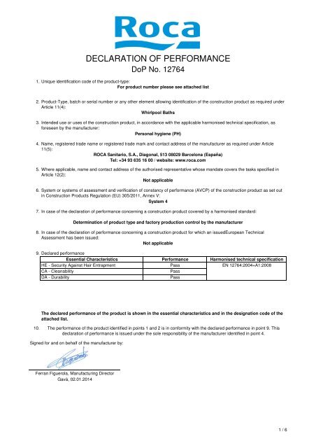 DECLARATION OF PERFORMANCE - Roca