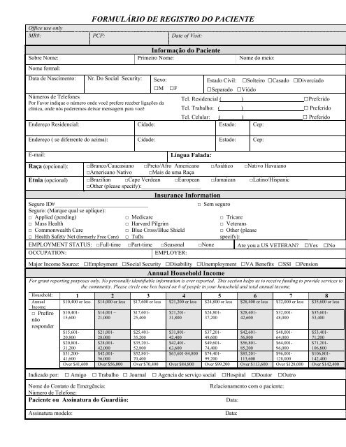 formulário de registro do paciente - Community Health Center of ...