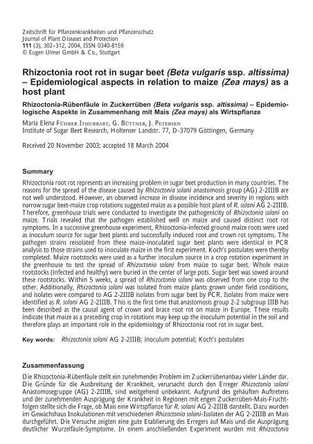 Rhizoctonia root rot in sugar beet - Journal for Plant Diseases and ...